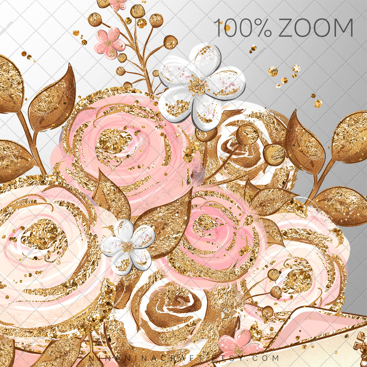 Vintage Rose Clip Art, Rose Gold Planner Stickers, Glitter Roses ...
