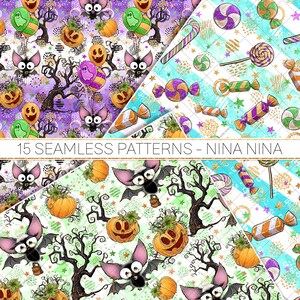 Cute Halloween Digital Papers Pack, Bats Seamless Patterns, Spooky ...