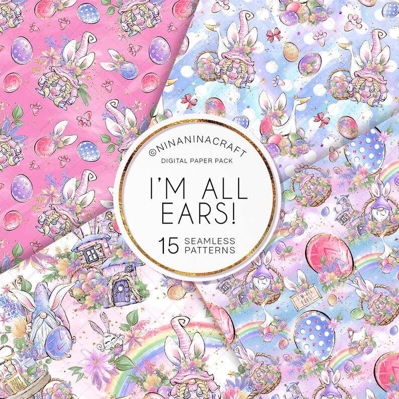 Cute Easter Digital Papers, Colorful Rainbow Seamless Patterns by ...