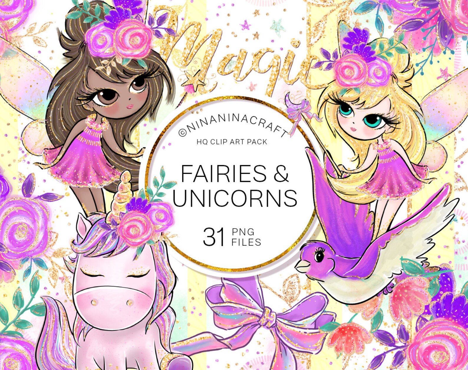 Fairy Clipart Unicorn Clip Art Cute Glitter Clipart Kids - Etsy Canada