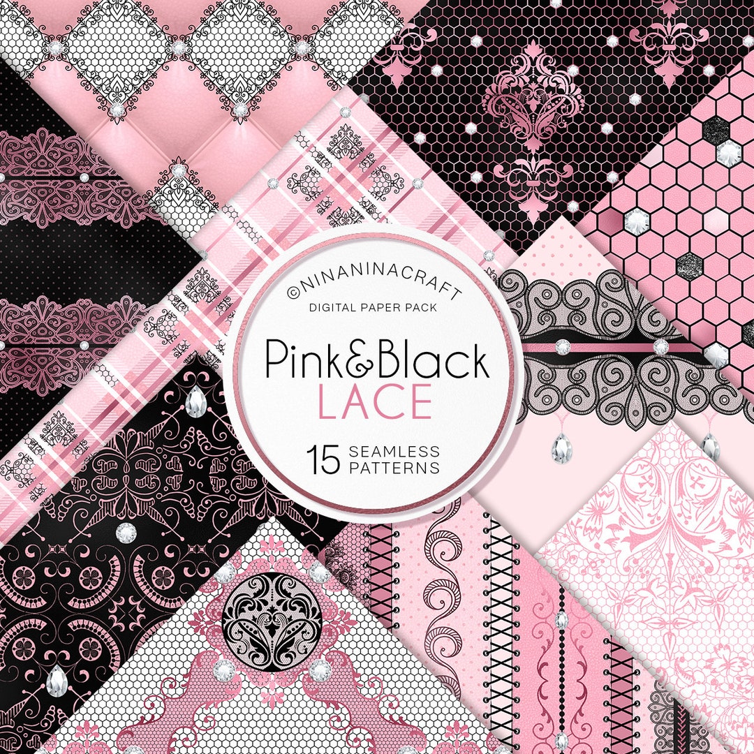 Pink and Black Lace Seamless Patterns, Elegant Digital Papers Pack by ...