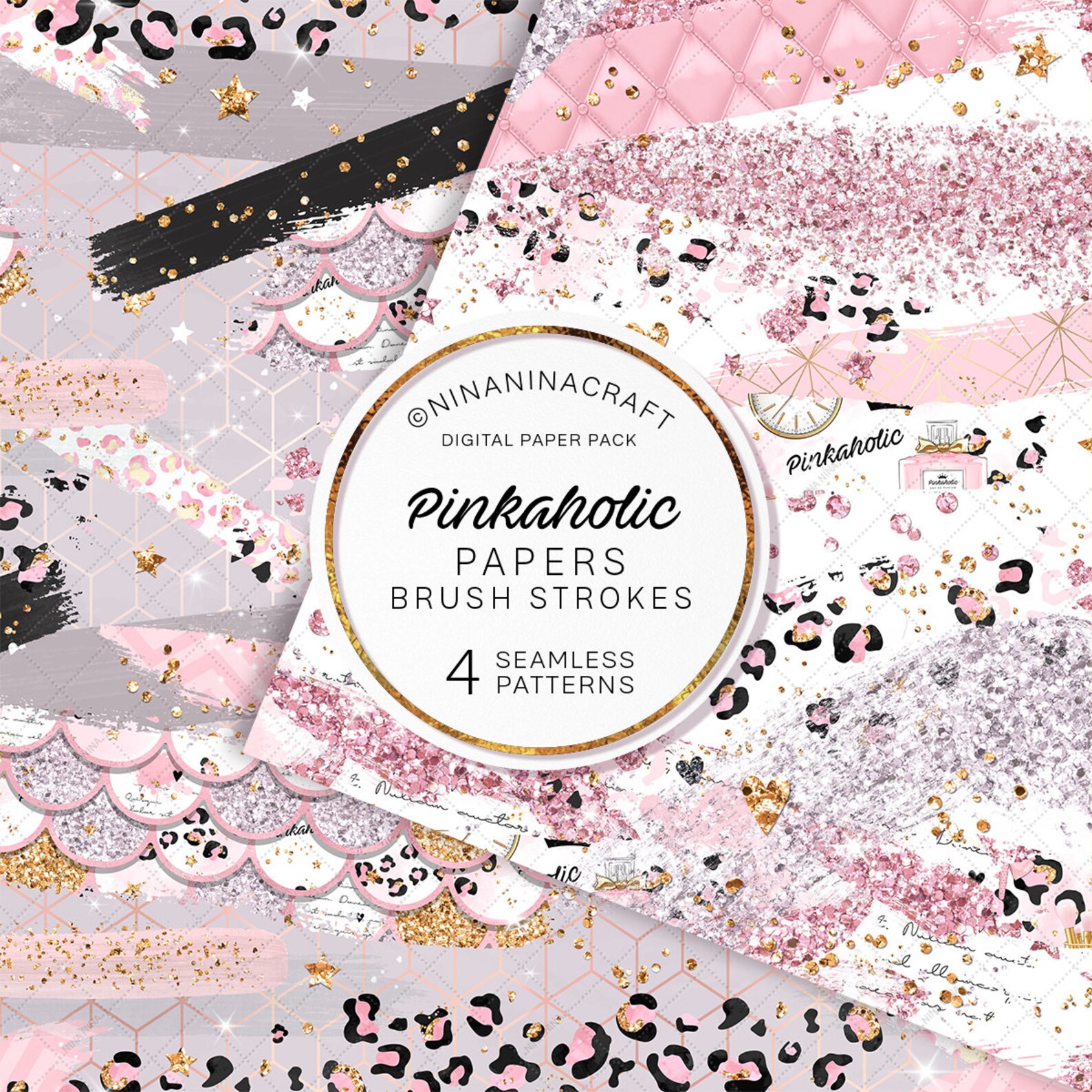 Pink Glamour Brush Strokes Seamless Patterns Digital Papers | Etsy