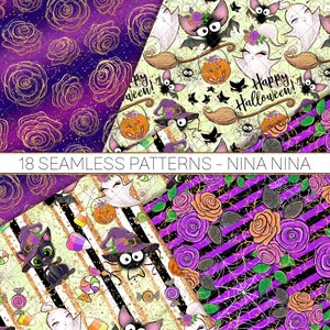 Cute Halloween Digital Paper Pack, Halloween Seamless Patterns, Spooky ...
