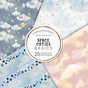 Cute Space Digital Papers Basics, Glittery Galaxy Seamless Patterns by ...