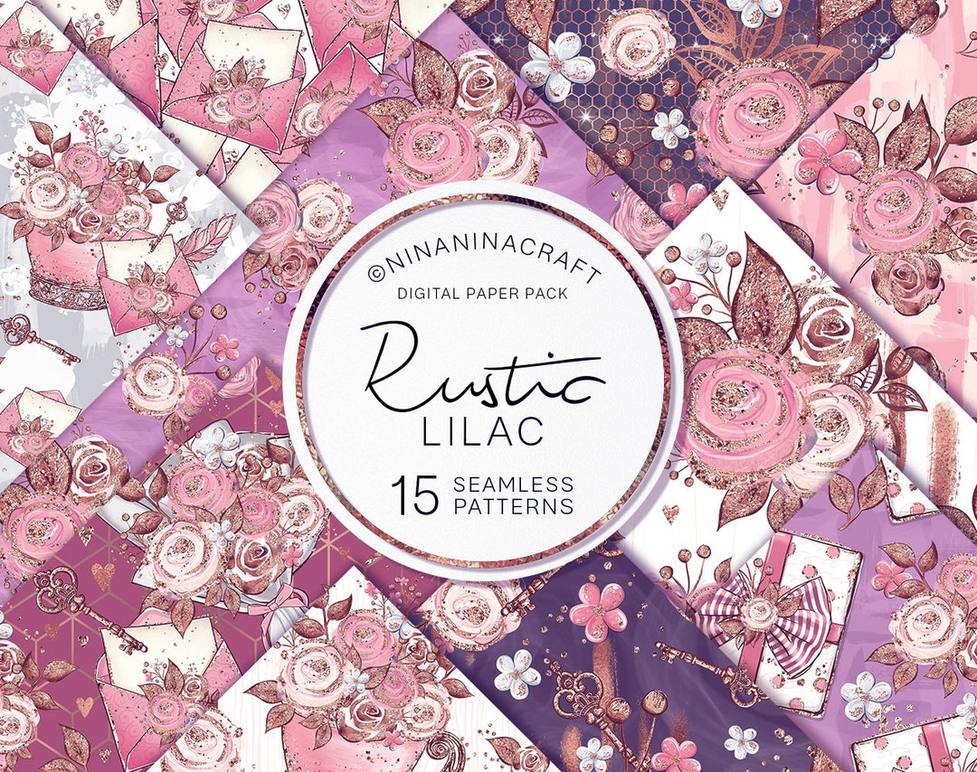 15 Rustic Lilac Digital Papers, Flowers Rose Seamless Pattern ...