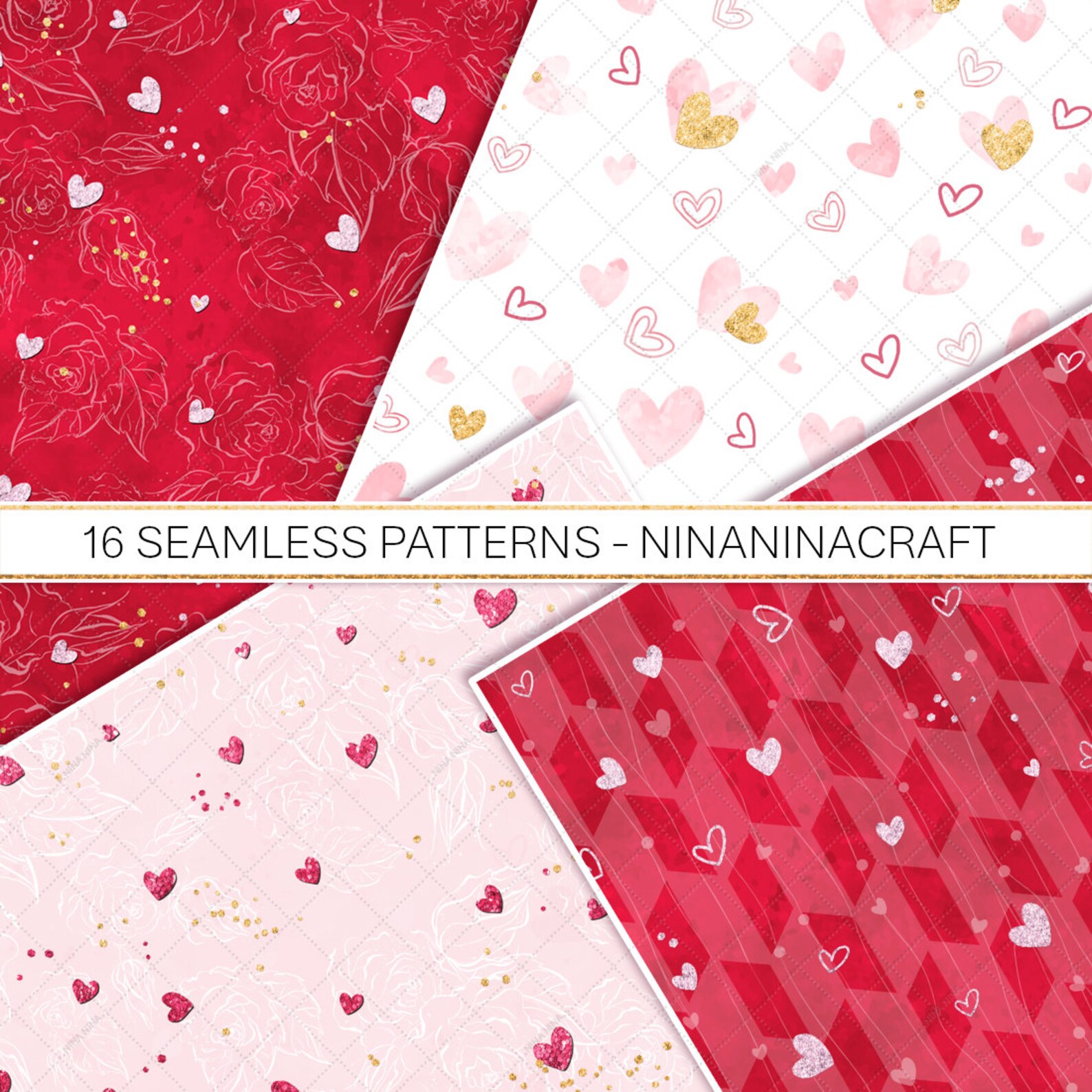 Valentine's Day Roses Basic Digital Papers, Flowers Seamless Pattern ...