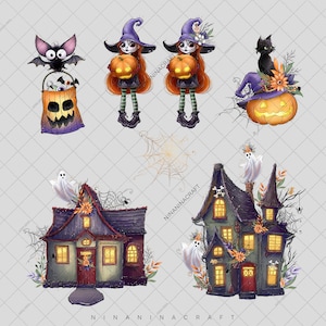Cute Halloween Clip Art Pack, Spooky Clipart by Ninaninacraft, Cute Bat ...