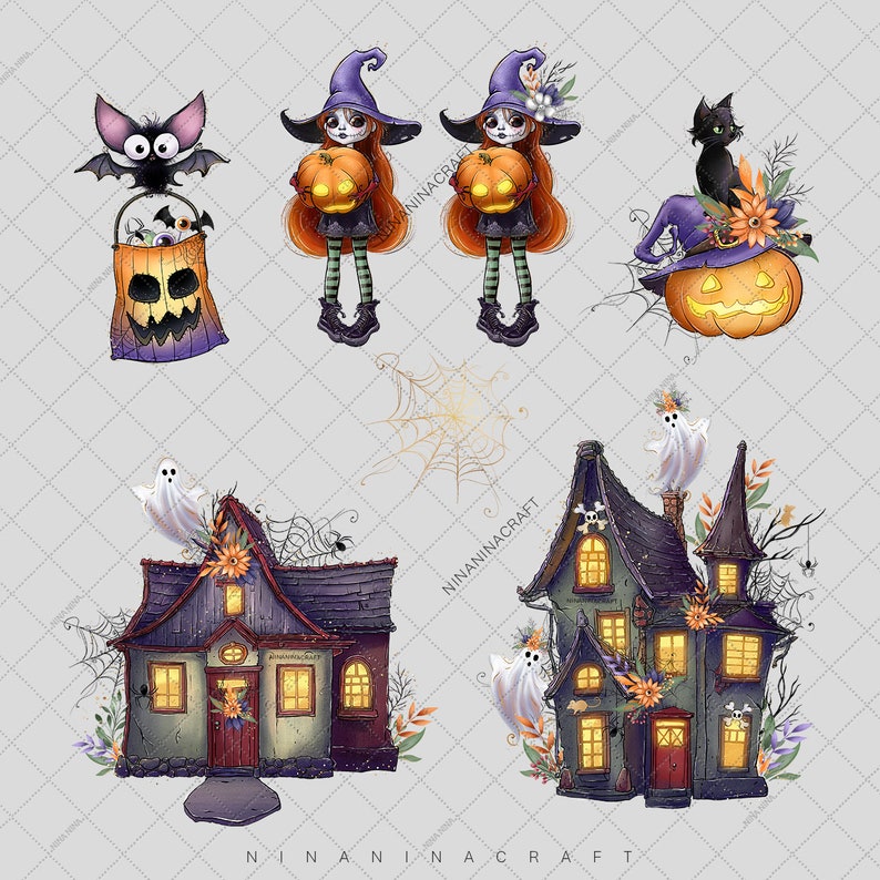 Cute Halloween Clip Art Pack Spooky Clipart by Ninaninacraft - Etsy