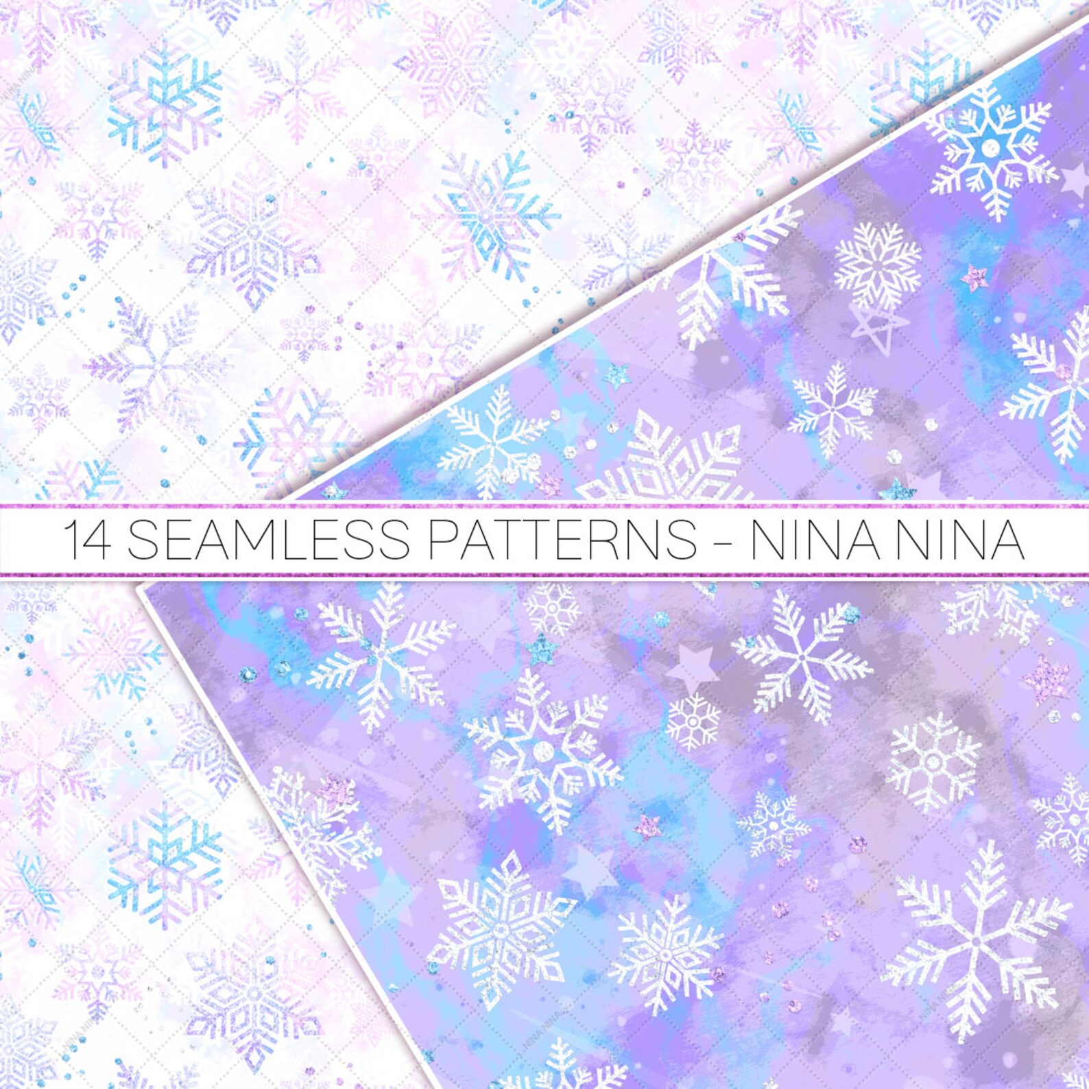 14 Watercolor Snowflakes Digital Papers Glitter Snow Seamless - Etsy