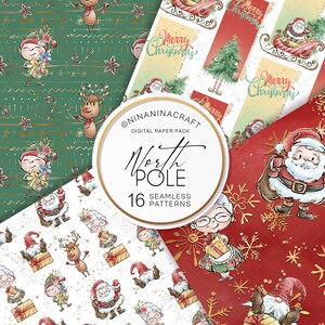 Santa Claus Digital Papers, Christmas Elf and Reindeer Seamless ...