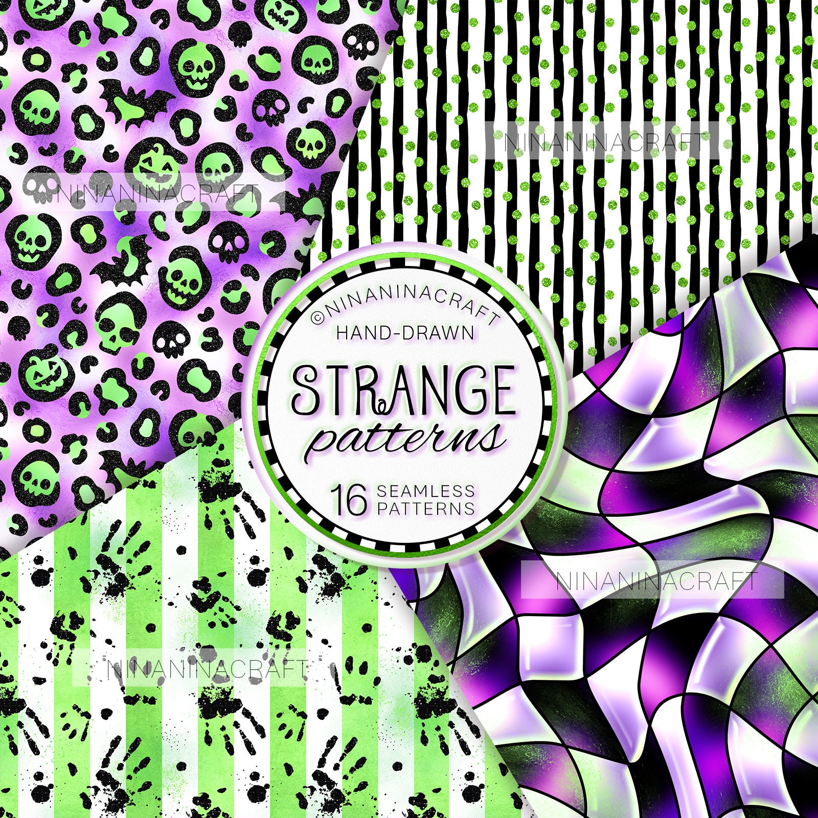 Strange Halloween Seamless Patterns, Digital Paper by Ninaninacraft ...