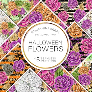 Halloween Flowers Digital Papers, Cute Seamless Patterns, Spooky Fabric ...