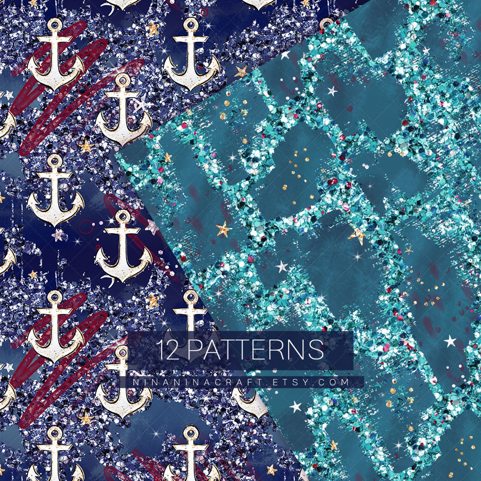 Nautical Glitter Digital Papers Realistic Glitter Seamless - Etsy