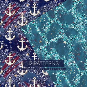 Nautical Glitter Digital Papers, Realistic Glitter Seamless Patterns ...