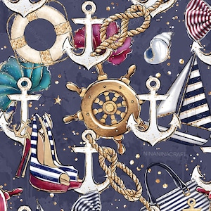 15 Nautical Digital Papers, Dark Sea Seamless Patterns, Summer Fashion ...