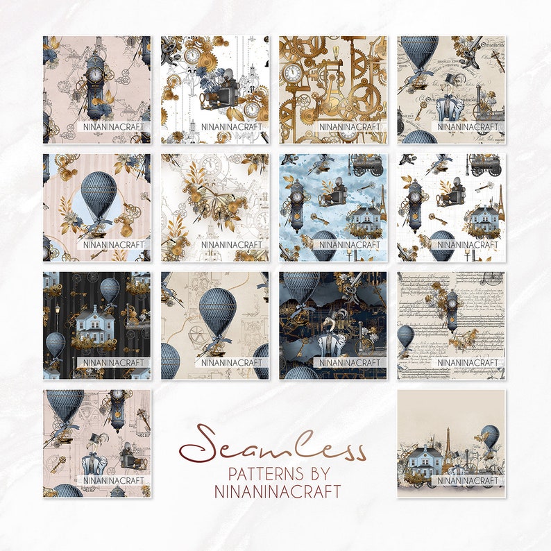 Steampunk Digital Paper Pack Victorian Seamless Patterns by - Etsy