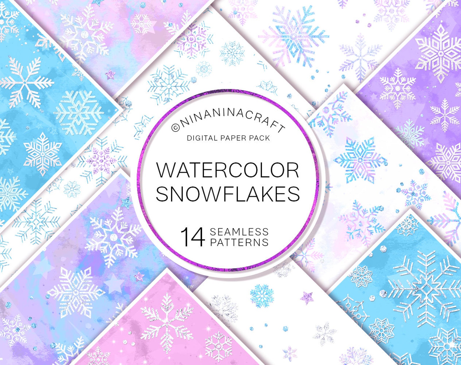 14 Watercolor Snowflakes Digital Papers Glitter Snow Seamless - Etsy