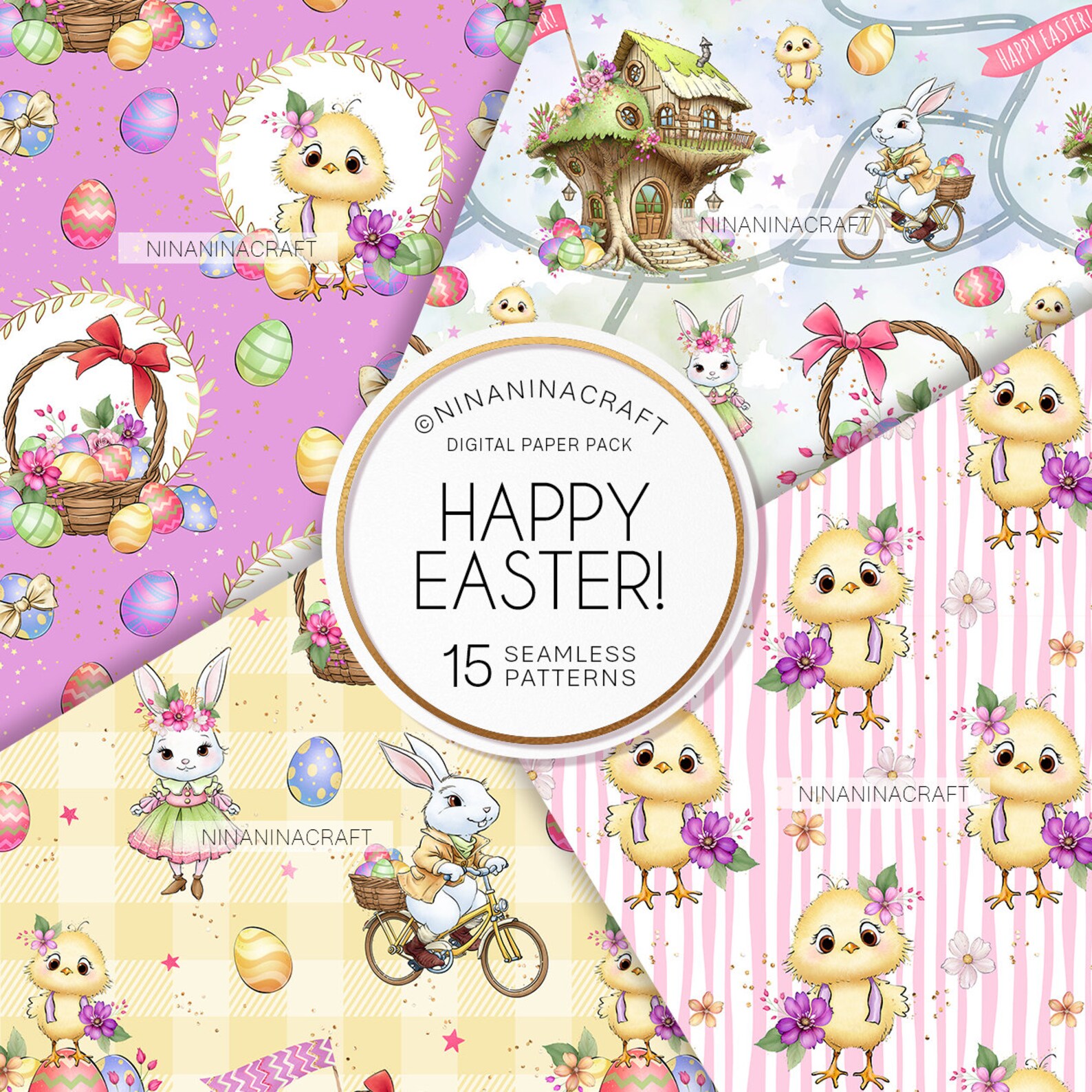 Cute Easter Digital Paper Pack, Spring Seamless Patterns by ...