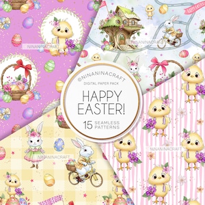 Cute Easter Digital Paper Pack, Spring Seamless Patterns by ...
