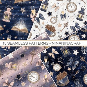 Stars Digital Paper Pack, Gold Glitter Seamless Patterns, Party Fabric ...