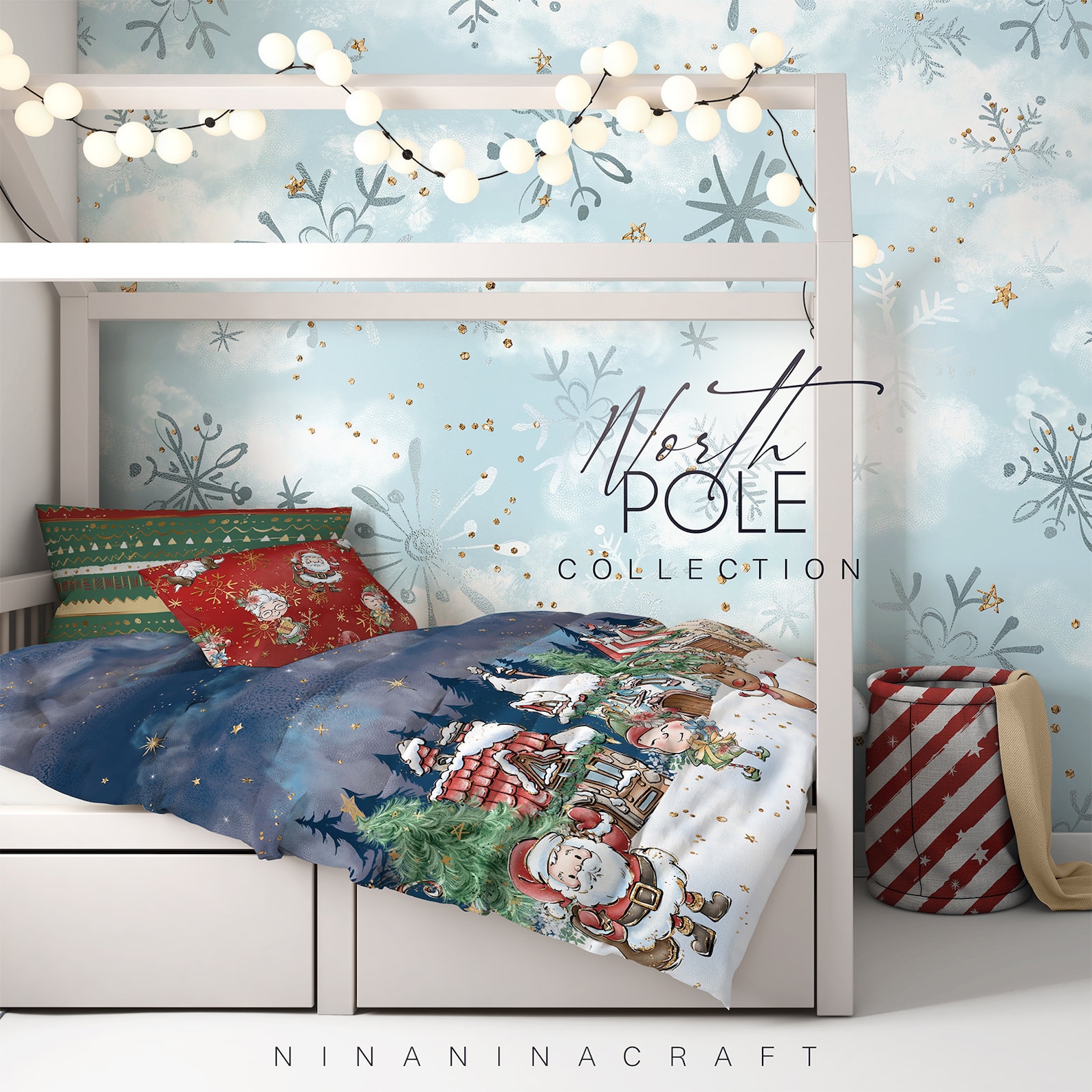 Santa Claus Digital Papers, Christmas Elf and Reindeer Seamless ...