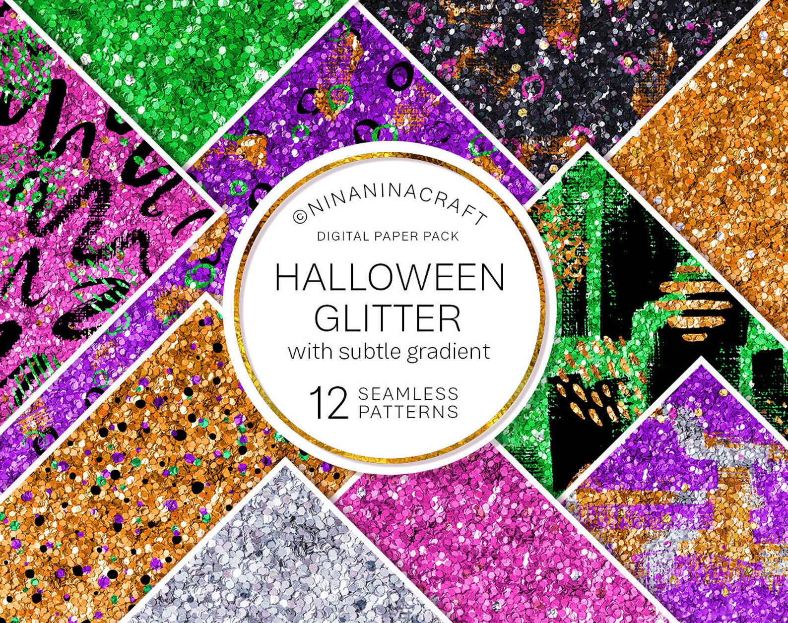 Halloween Glitter Digital Paper Glitter Seamless Patterns - Etsy