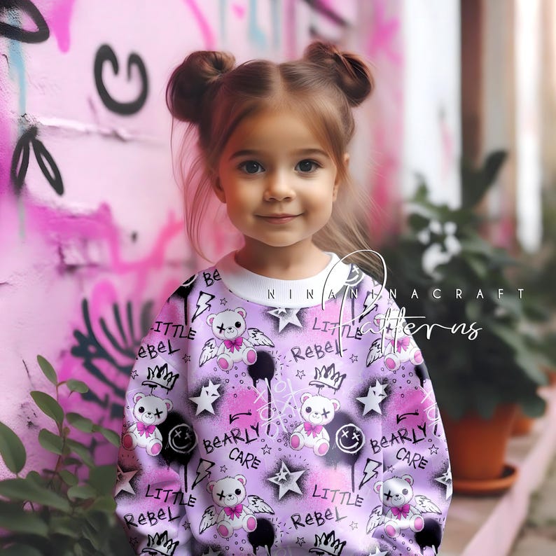 Cute Bear Glam Punk Seamless Pattern, Pink Emo Fabric Design by ...