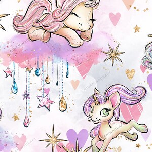 Cute Baby Unicorns and Rainbows Digital Paper Pack, Nursery Seamless ...