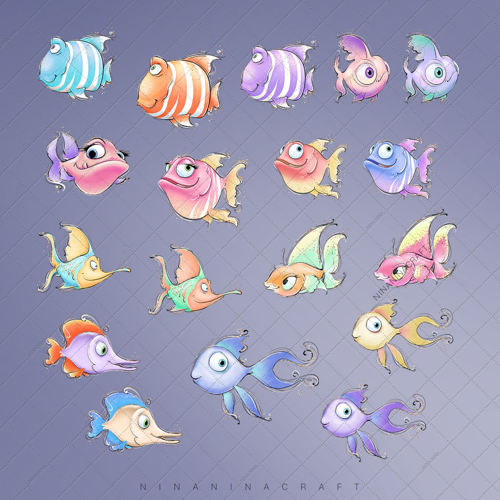 Cute Sea Fish Clip Art Pack Summer Underwater Clipart by - Etsy