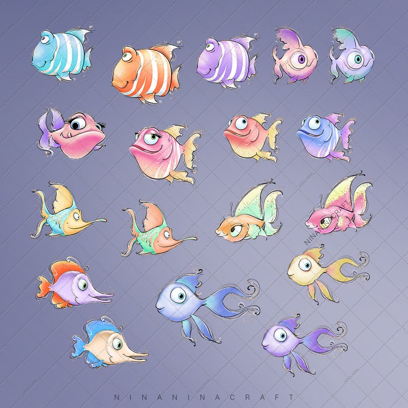 Cute Sea Fish Clip Art Pack Summer Underwater Clipart by - Etsy