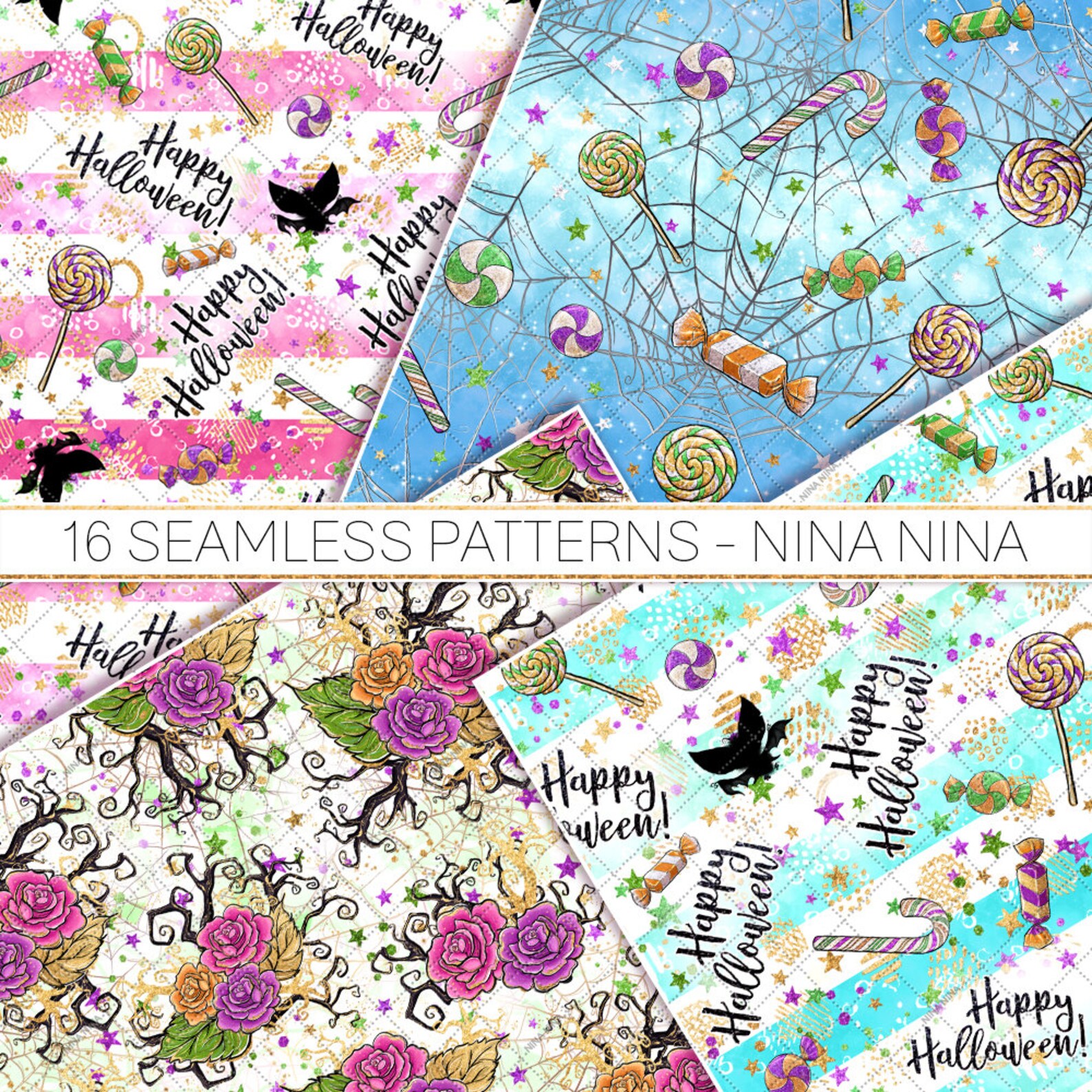 Cute Halloween Digital Papers Basics Seamless Patterns Bats - Etsy