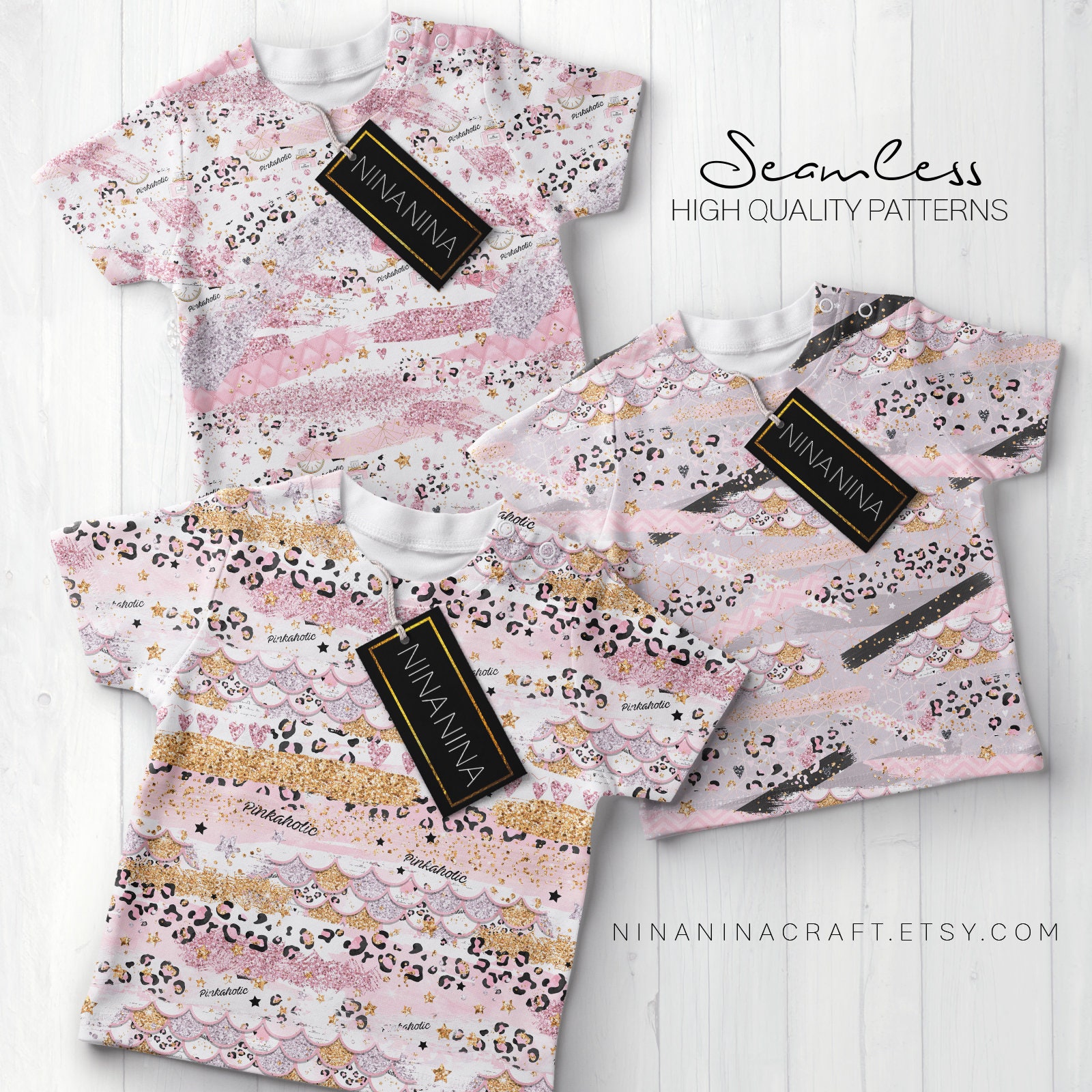 Pink Glamour Brush Strokes Seamless Patterns Digital Papers | Etsy