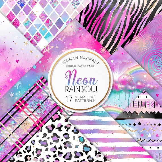 Neon Rainbow Digital Papers by Ninaninacraft Colorful Hot - Etsy