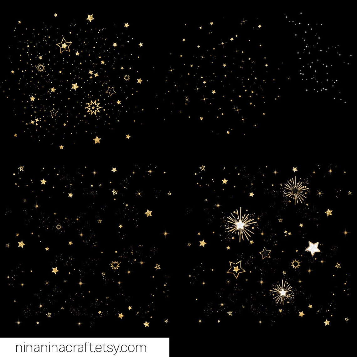 Golden Stars Clipart Glitter Stars Overlay Stardust Clip | Etsy