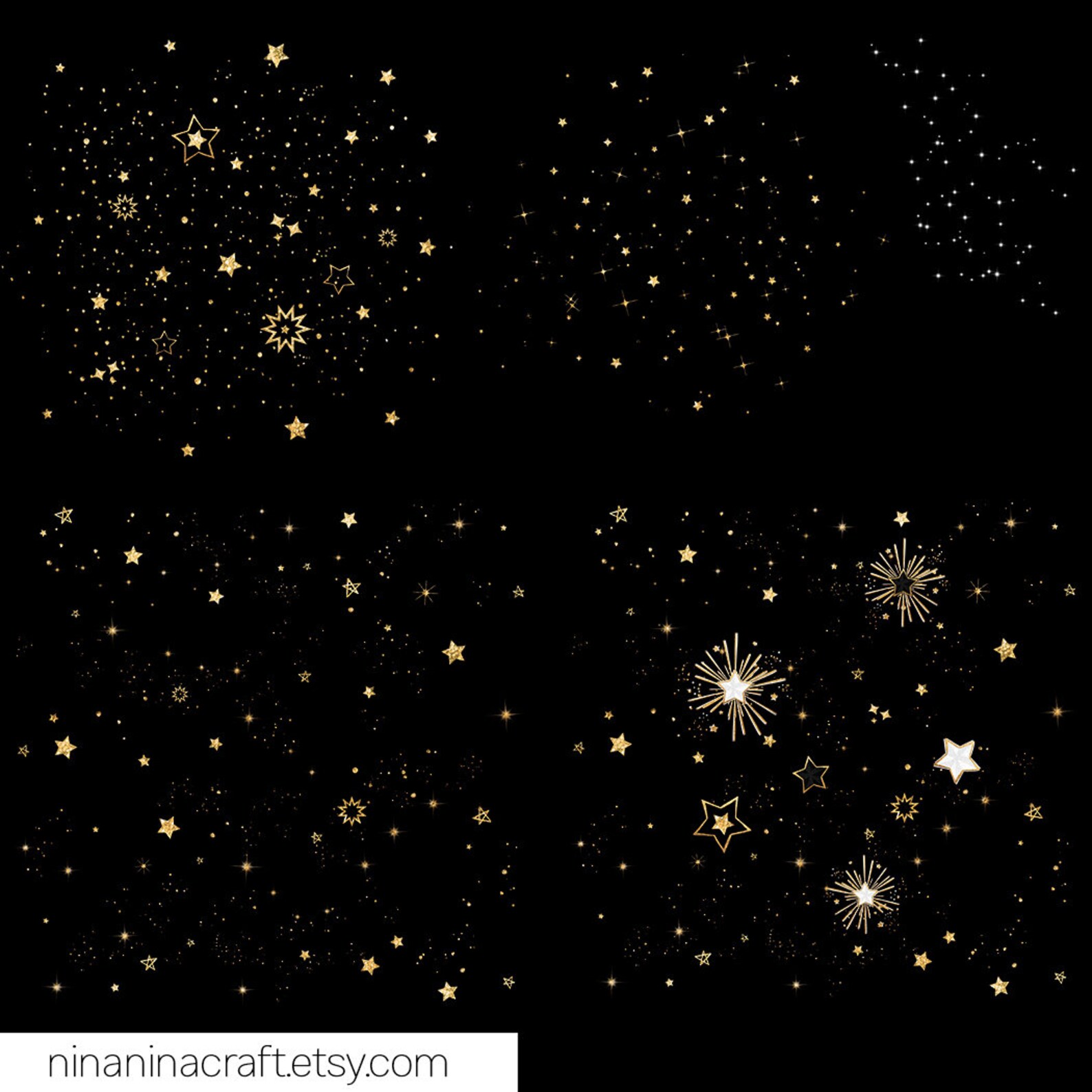 Golden Stars Clipart, Glitter Stars Overlay, Stardust Clip Art, Starry ...