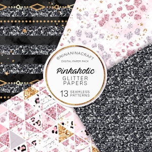 Pink Glamour Glitter Digital Paper Pack, Pretty and Girly Glitter ...