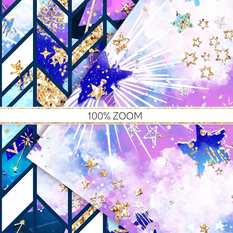 Starry Night 2 Digital Papers, Galaxy Seamless Patterns, Neon Sky ...