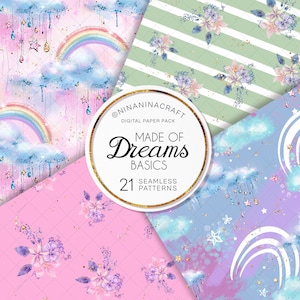 Cute Rainbow Digital Papers, Unicorn Inspired Seamless Patterns by ...