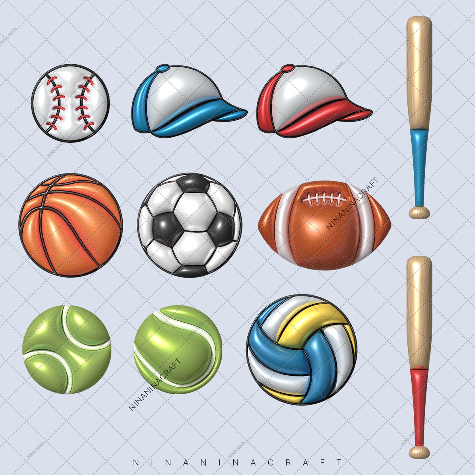 3D Inflated Puff Clip Art Pack, Sports, Bubble Puffy Wrap Clipart by ...