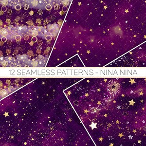 Velvet Skies Digital Papers, Stars Seamless Patterns, Night Sky Overlay ...