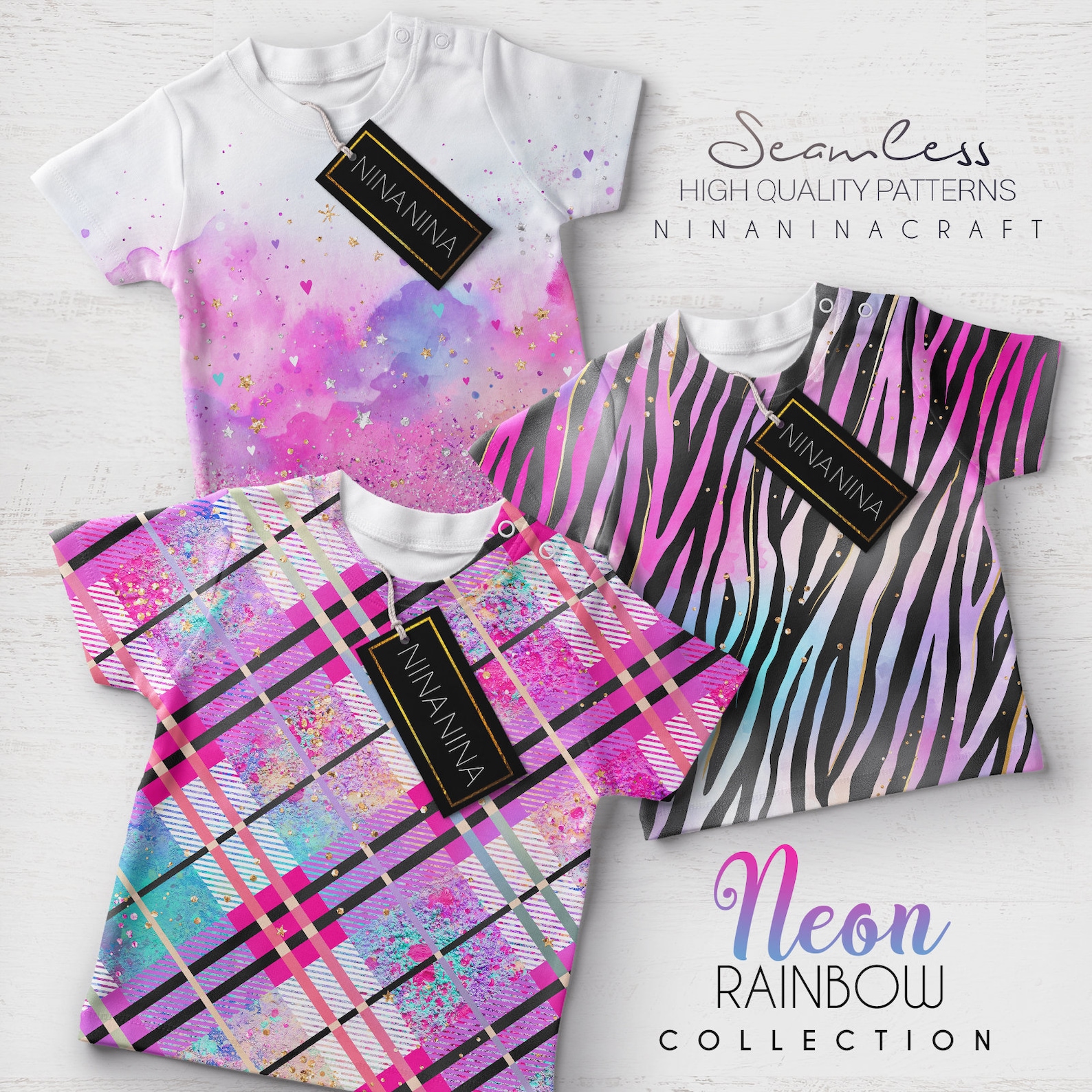 Neon Rainbow Digital Papers by Ninaninacraft, Colorful Hot Pink ...