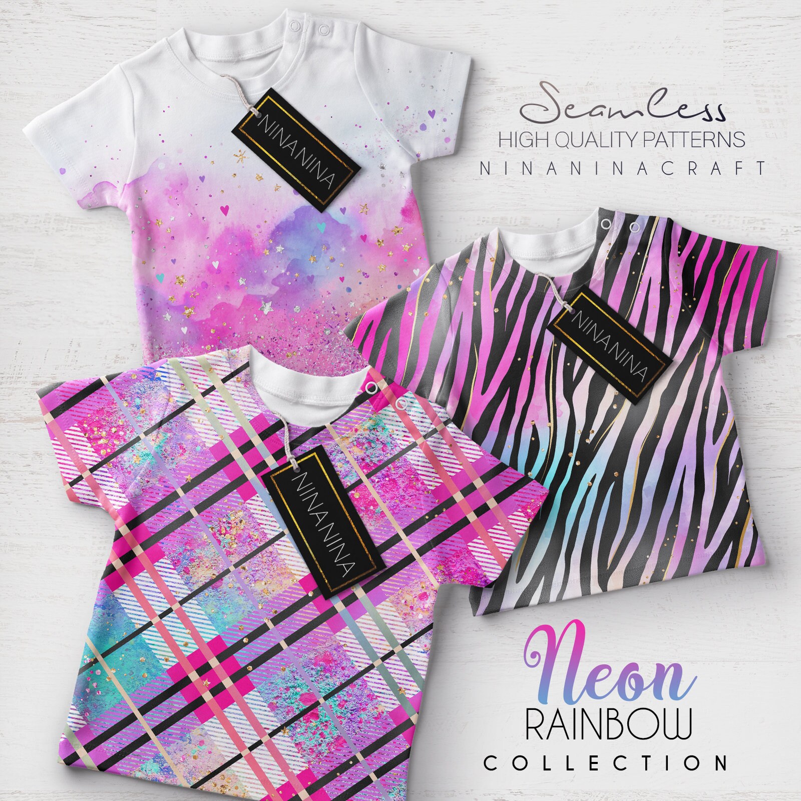 Neon Rainbow Digital Papers by Ninaninacraft, Colorful Hot Pink ...