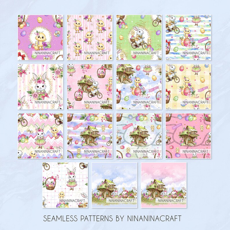Cute Easter Digital Paper Pack, Spring Seamless Patterns by ...