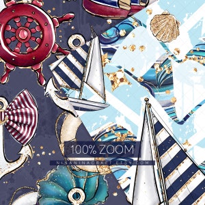 15 Nautical Digital Papers, Dark Sea Seamless Patterns, Summer Fashion ...