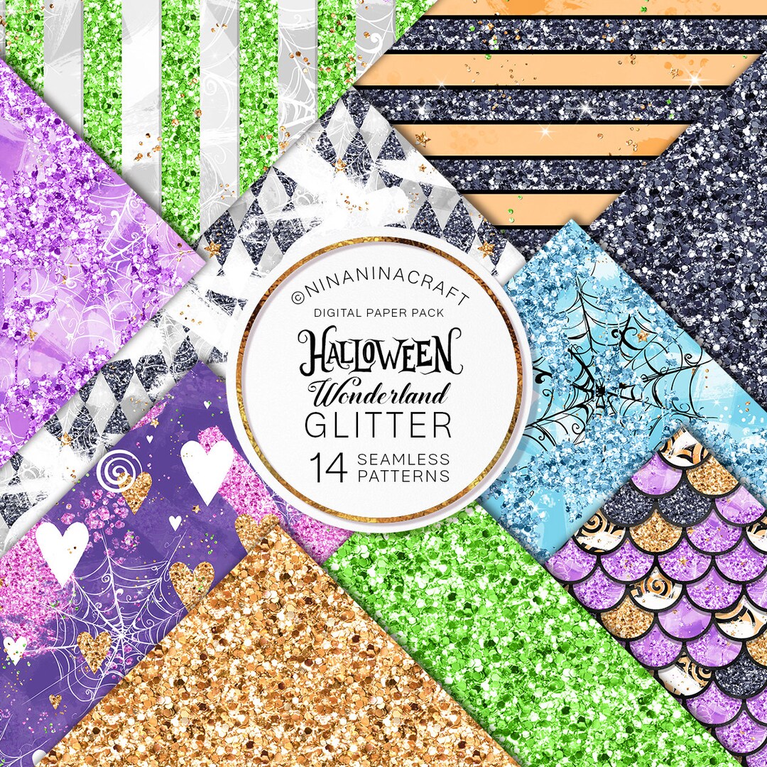 Halloween Wonderland Glitter Digital Papers, Seamless Patterns ...