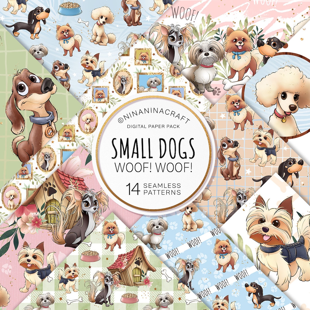 Dogs Digital Papers, Cute Puppy Seamless Patterns by Ninaninacraft ...
