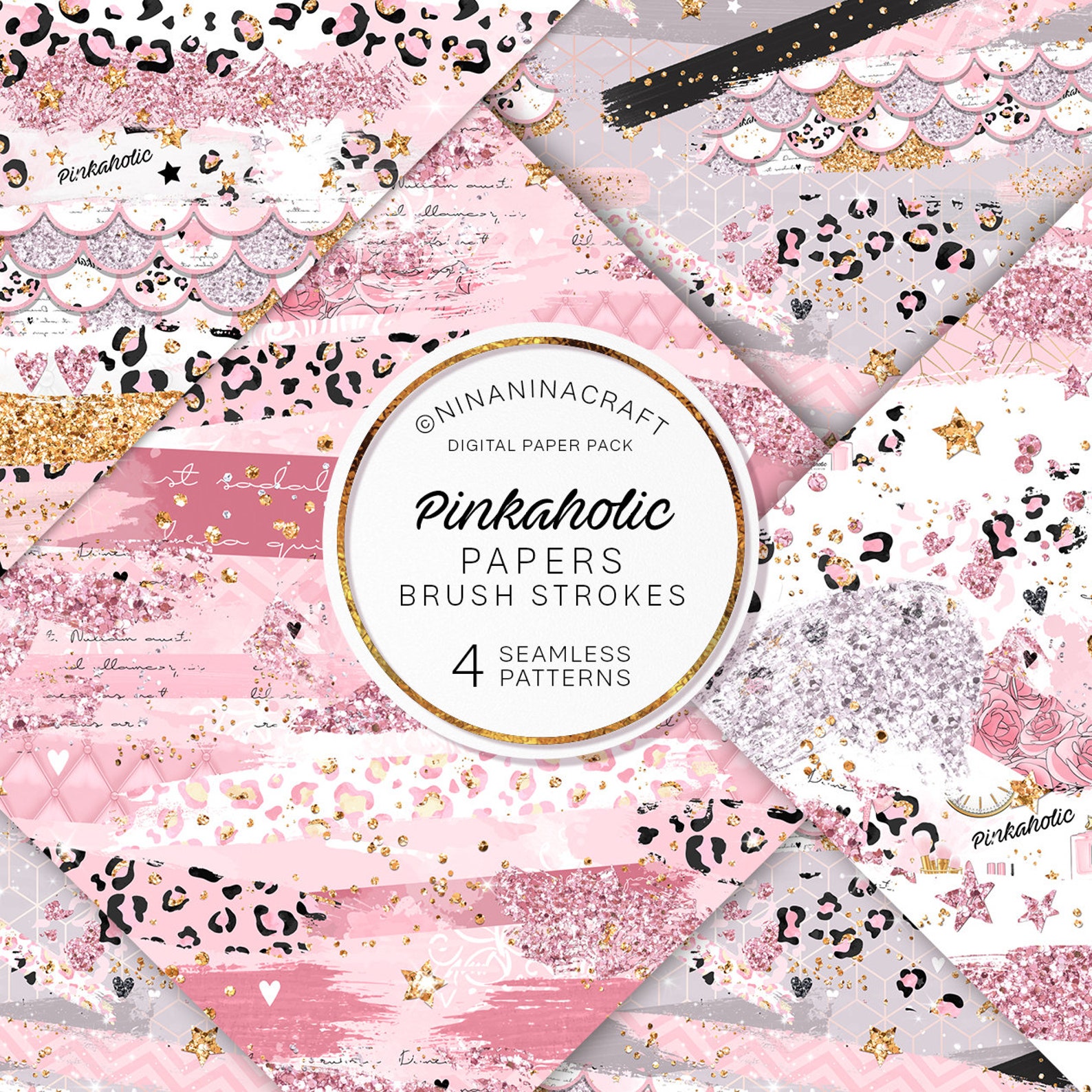 Pink Glamour Brush Strokes Seamless Patterns Digital Papers - Etsy