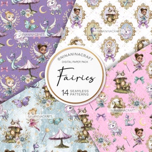 Hand Drawn Fairy Digital Papers, Cute Glitter Seamless Patterns by ...
