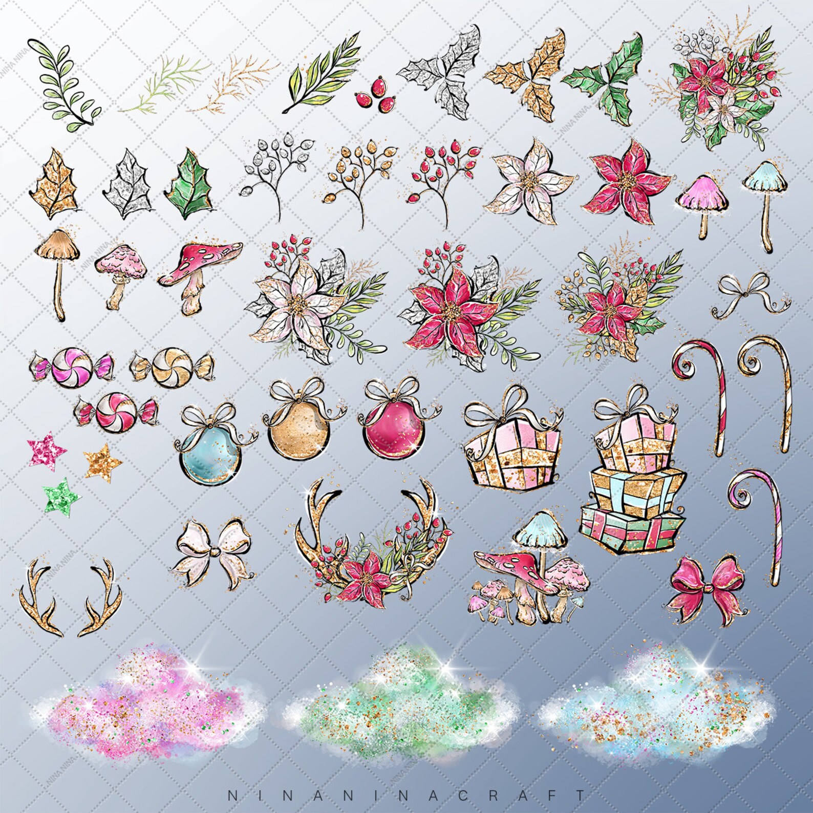Cute Christmas Fairy Clip Art Pack Digital Clipart Planner - Etsy