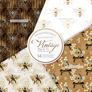 Honey Bee Digital Papers, Bumble Bee Seamless Patterns by Ninaninacraft ...